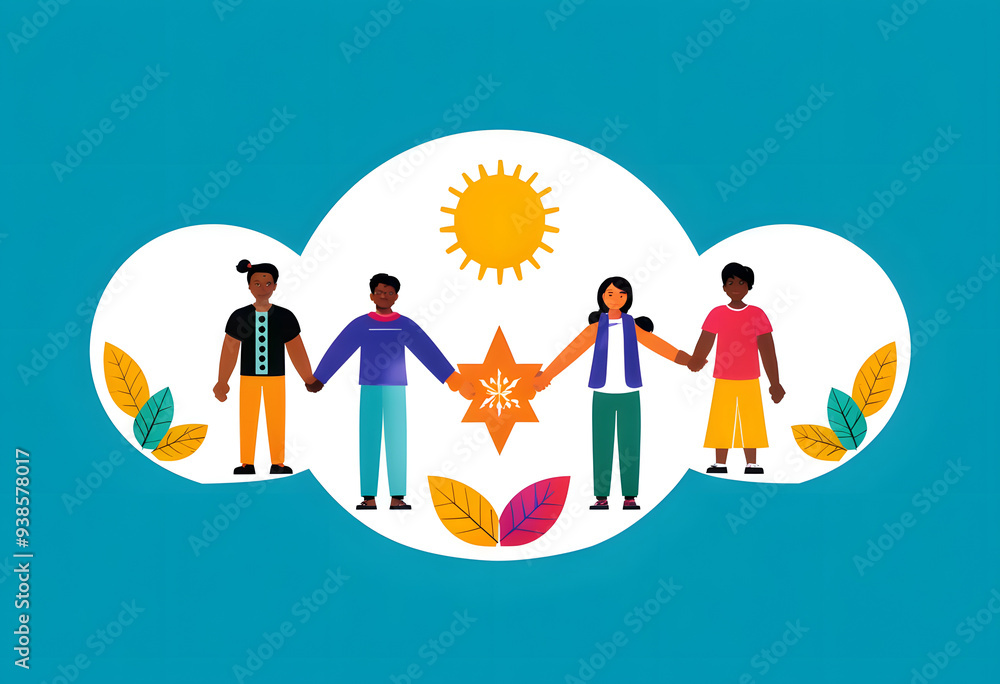 Illustration of different groups of people holding hands. Unity ...