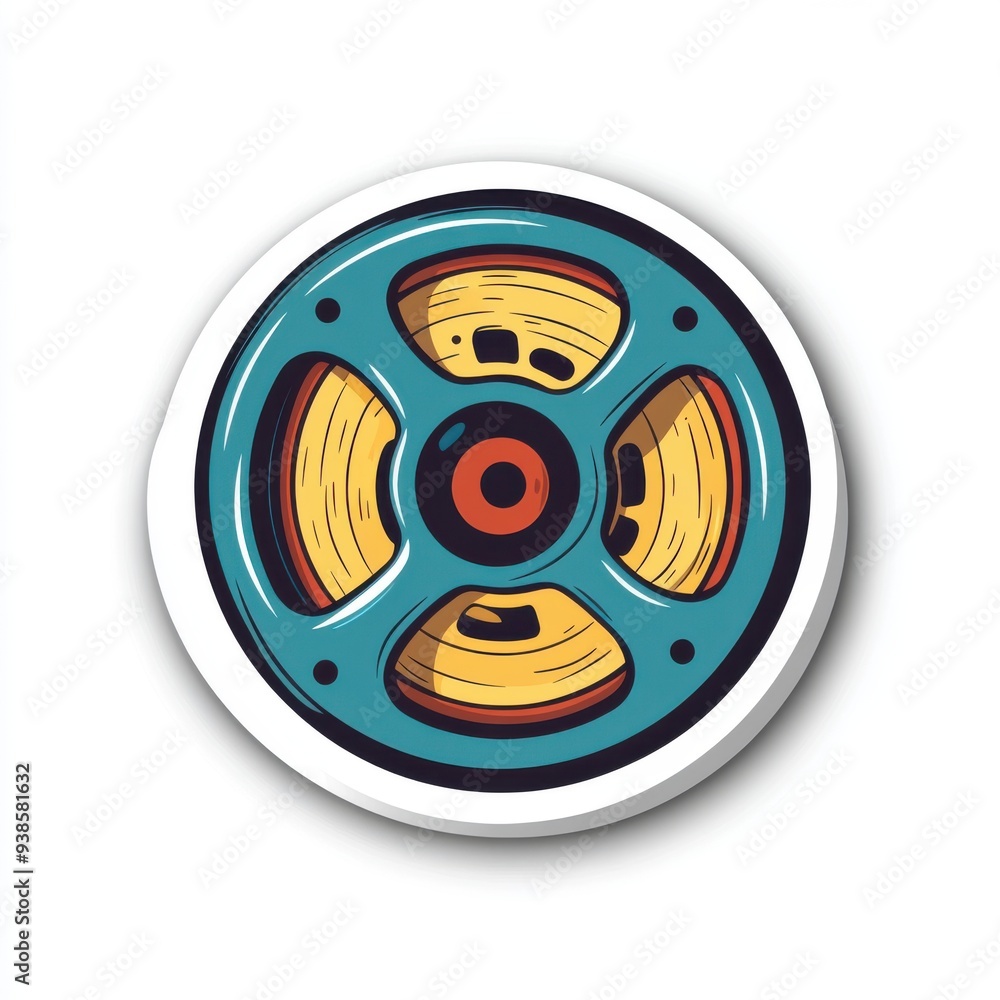 Sticker of a film reel in circle shape, flat vector illustration, on ...
