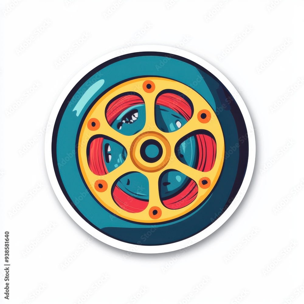 Sticker of a film reel in circle shape, flat vector illustration, on ...