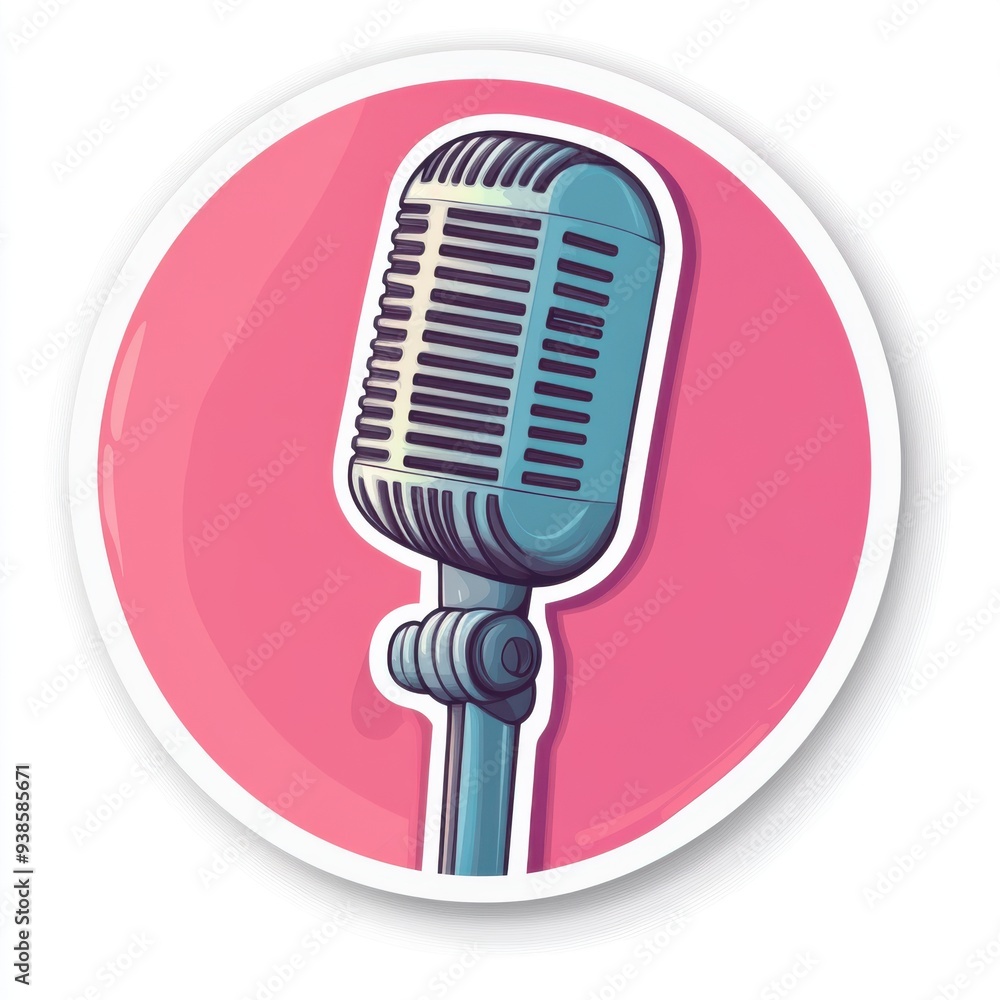 Sticker of a microphone in circle shape, flat vector illustration, on ...