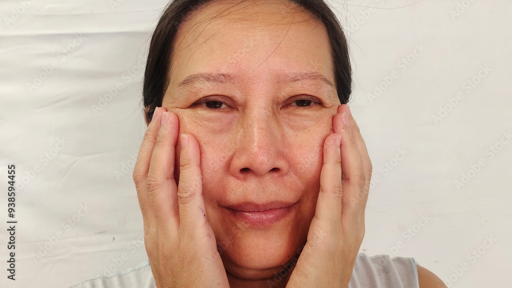 portrait the wrinkle and Flabby skin, swelling and ptosis beside the ...