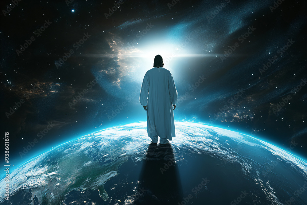 Jesus Over Earth. Stock Illustration | Adobe Stock
