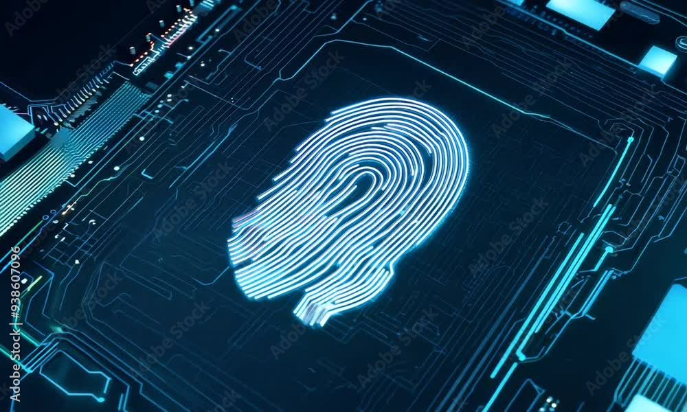 Cybersecurity Fingerprint: A glowing fingerprint etched onto a ...
