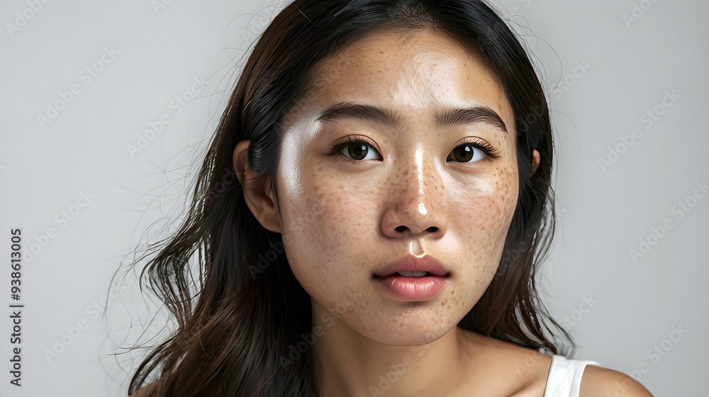 Close-up face of attractive young Asian woman with melasma ...