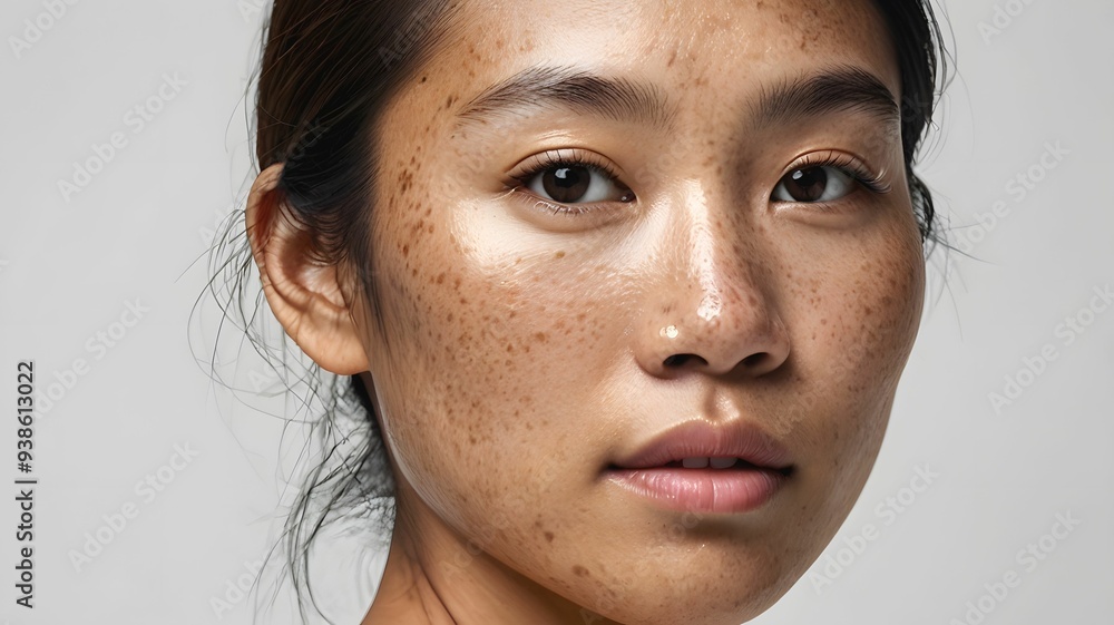 Close-up face of attractive young Asian woman with melasma ...