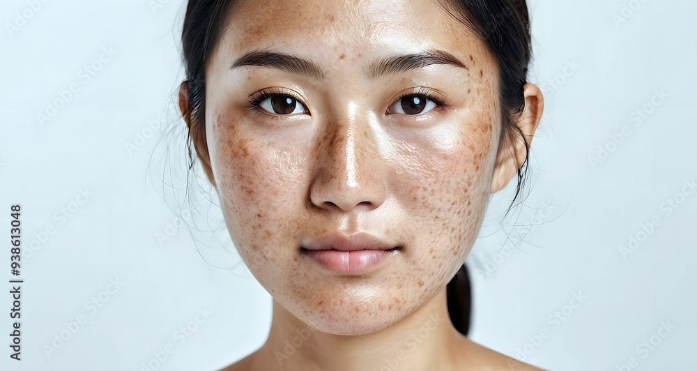 Close-up face of attractive young Asian woman with melasma ...