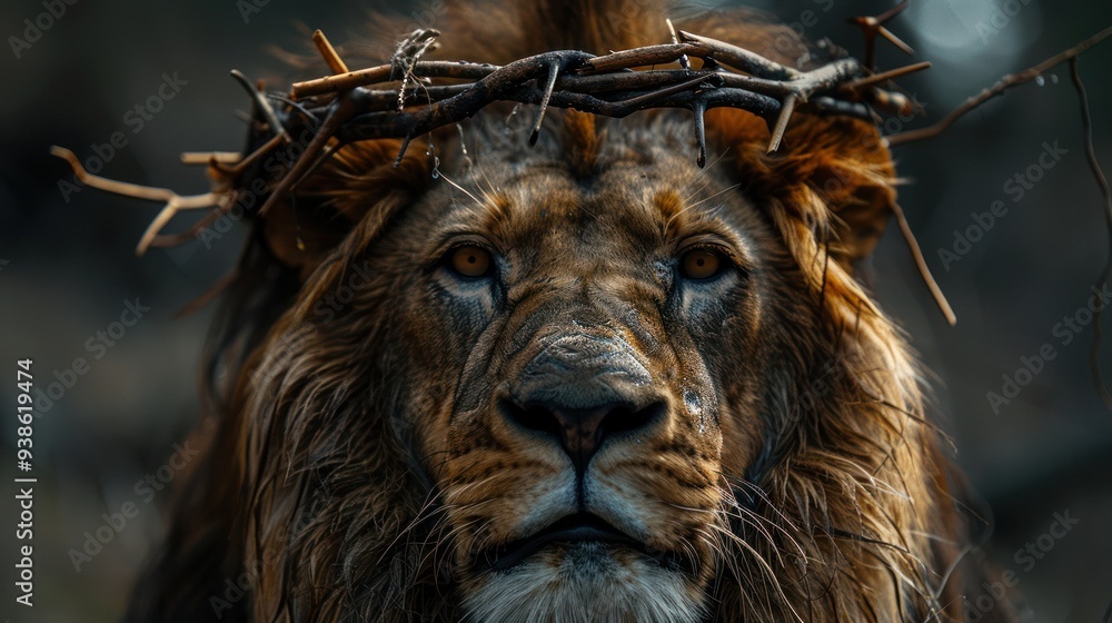 Regal Lion with Thorny Crown: Symbolizing Jesus as the King of the ...