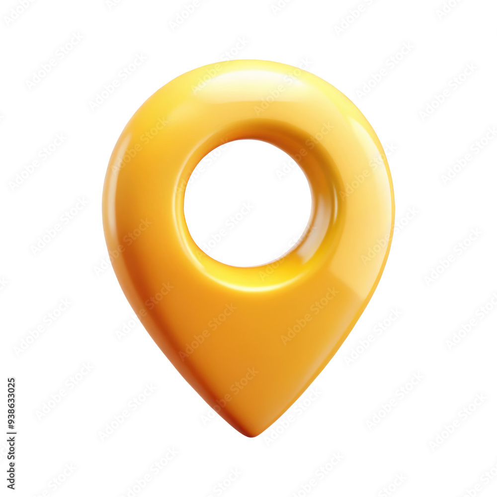 3D yellow location pin icon with a hollow center, representing ...