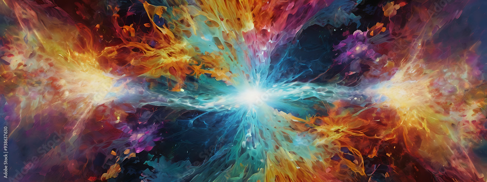 A conceptual digital artwork showing the collision of two parallel ...