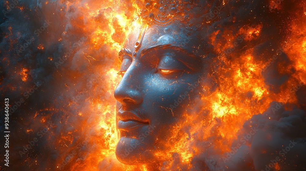 Brahma with four faces, each reflecting a different aspect of creation ...