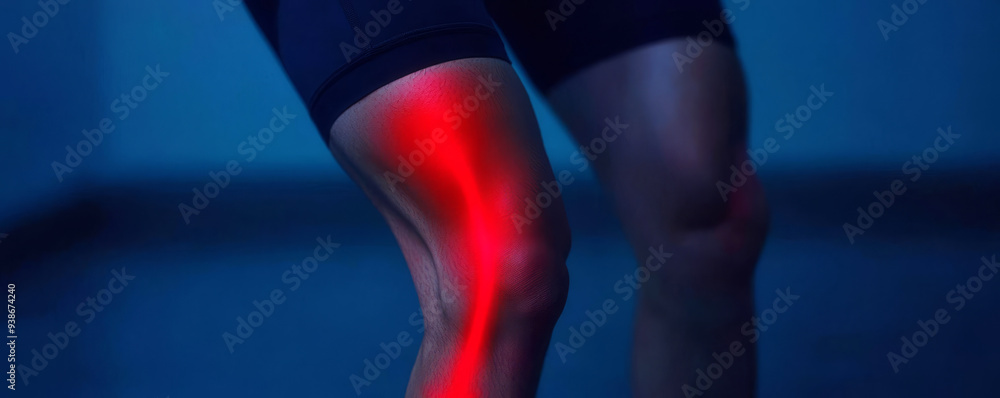 Athlete performing a deep stretch with red highlights on hamstring ...
