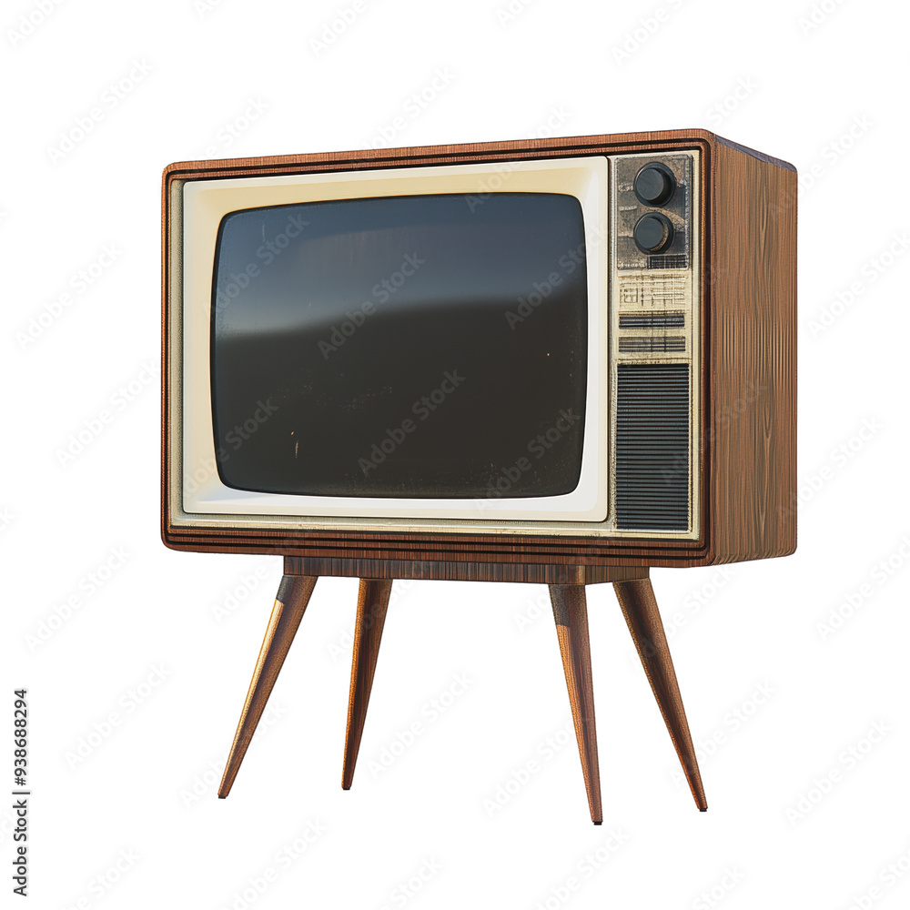 This vintage television set features a classic design with wooden ...