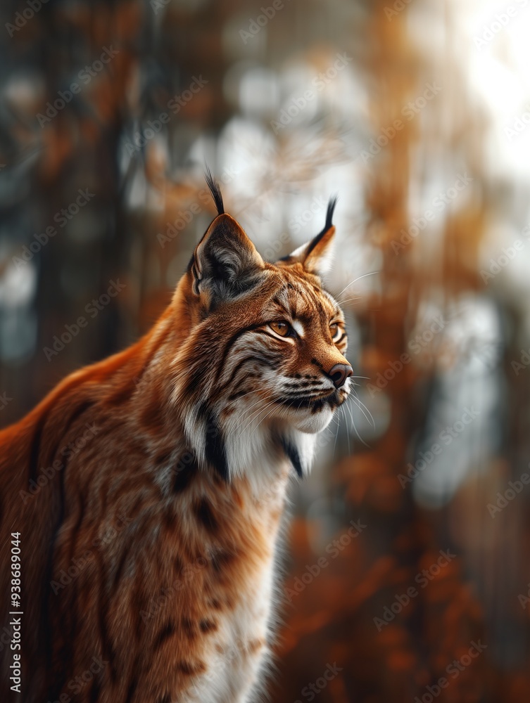 Canada Lynx, Lynx canadensis, close up with golden light in a forest ...