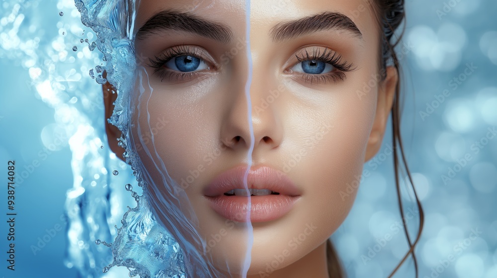 Surreal portrait blending human face with ice, symbolizing beauty and ...