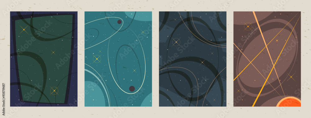 Vector Templates for Retro Style Cosmic Posters, Covers, Illustrations ...