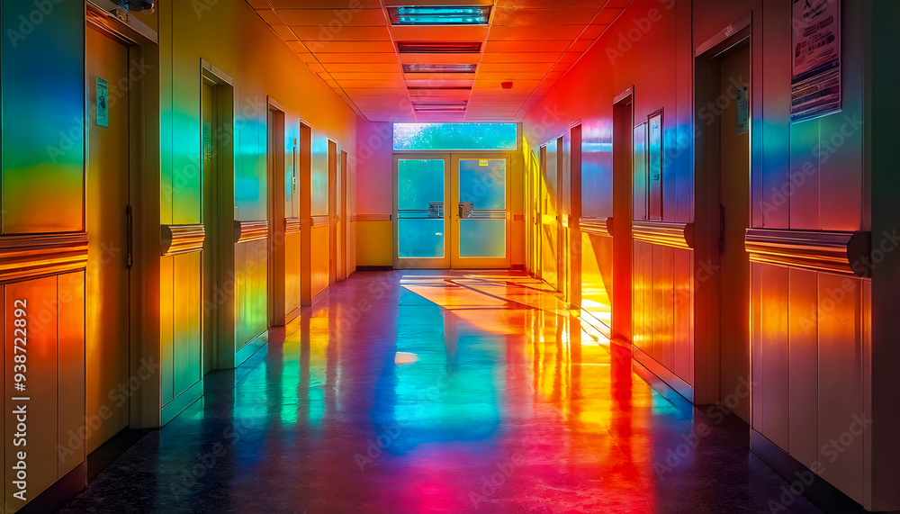An Empty School Hallway Lined with Student Lockers, Quiet and Serene ...
