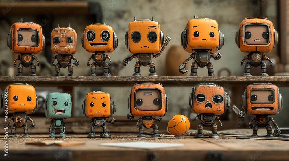 Collection of 15 Stickers Featuring a Cute Robot in Various Movements ...