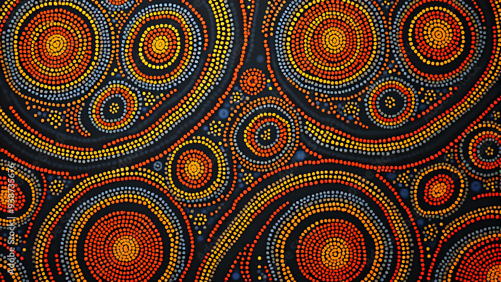 Abstract theme of Australian Indigenous Aboriginal art. Represent style and dot painting ...