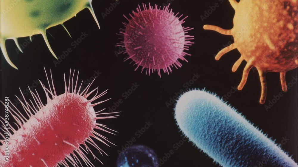 A microscopic view of various bacteria showing different shapes such as ...