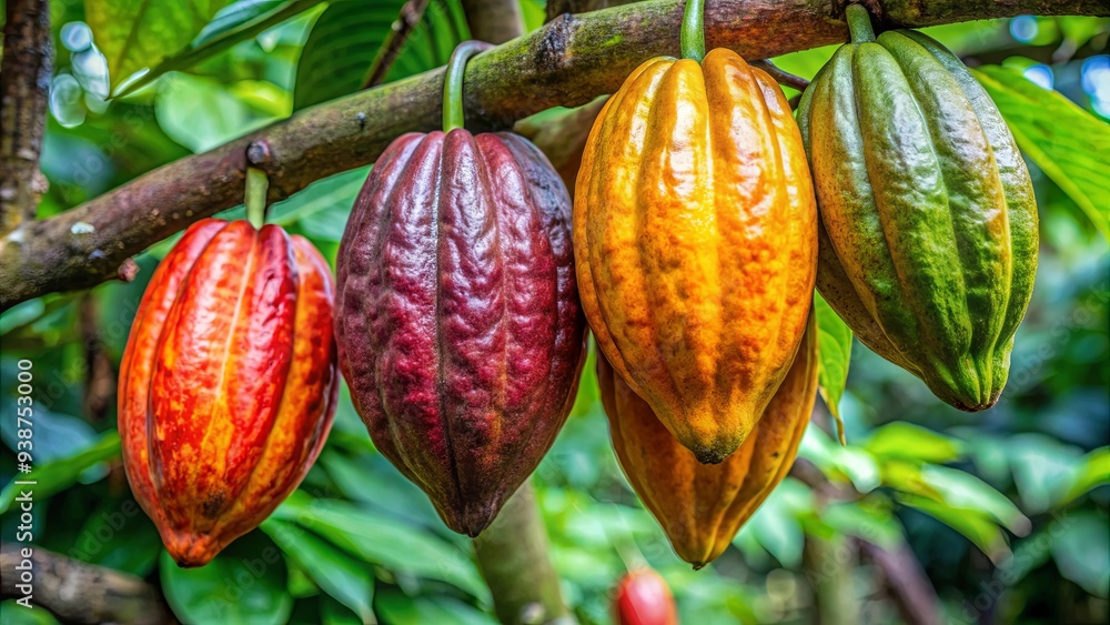 Ripe and unripe Arriba Nacional cacao fruit pods in Ecuador , cacao ...