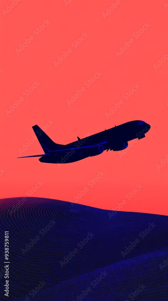 A 2D cartoonstyle illustration of an airplane taking off from a runway ...