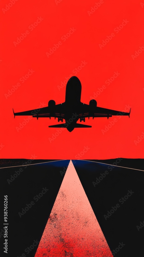 A 2D cartoonstyle illustration of an airplane taking off from a runway ...