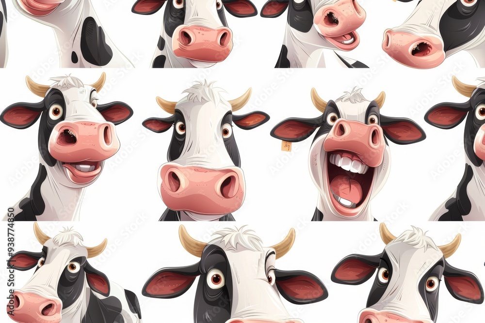 Cute funny smiling cow cartoon printable clipart with different ...