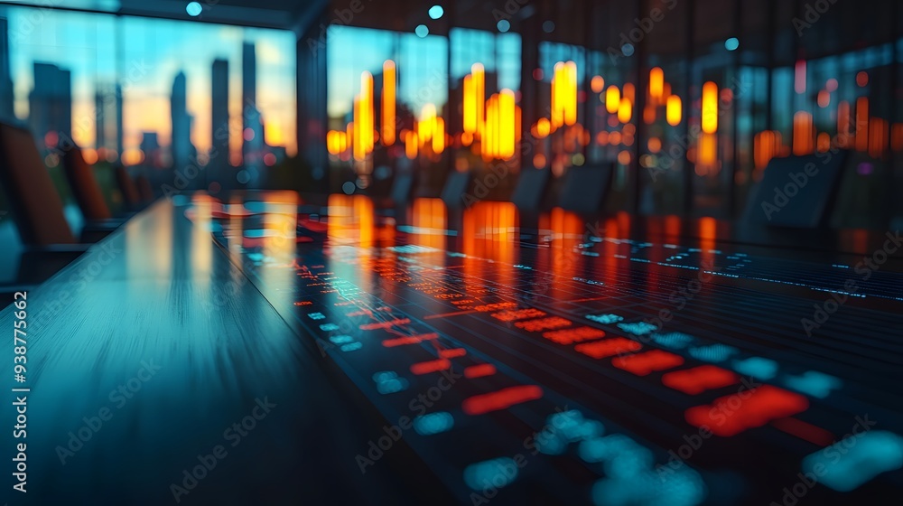 Executives in a meeting room analyzing benchmarking data, with a ...