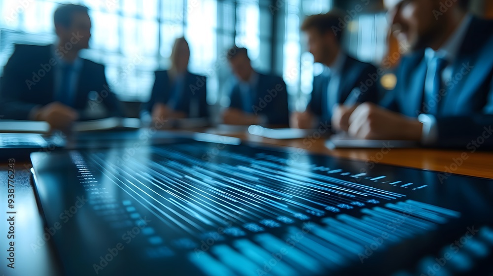 Corporate team in a meeting room discussing operations benchmarking ...