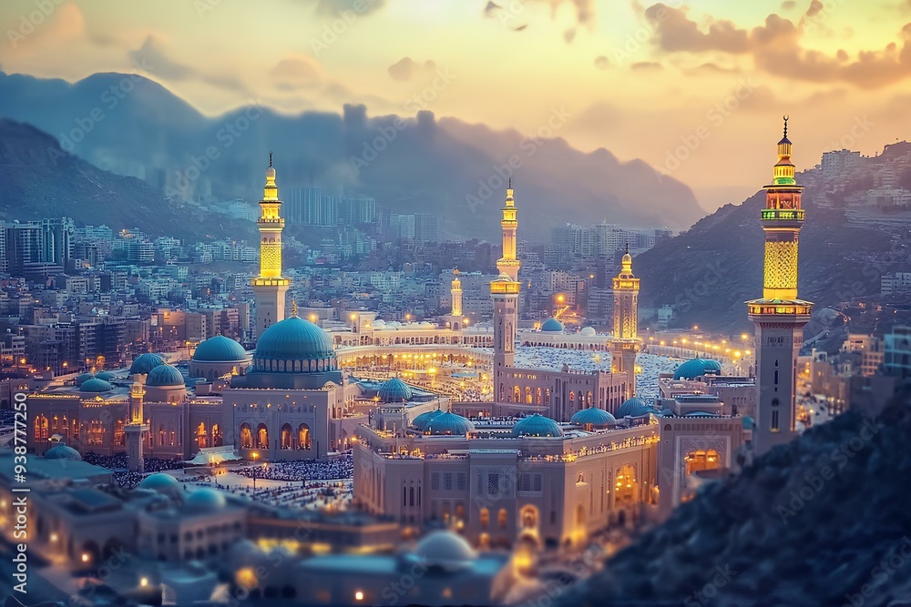 Mecca and Medina from above in detail and naturally Stock Illustration ...