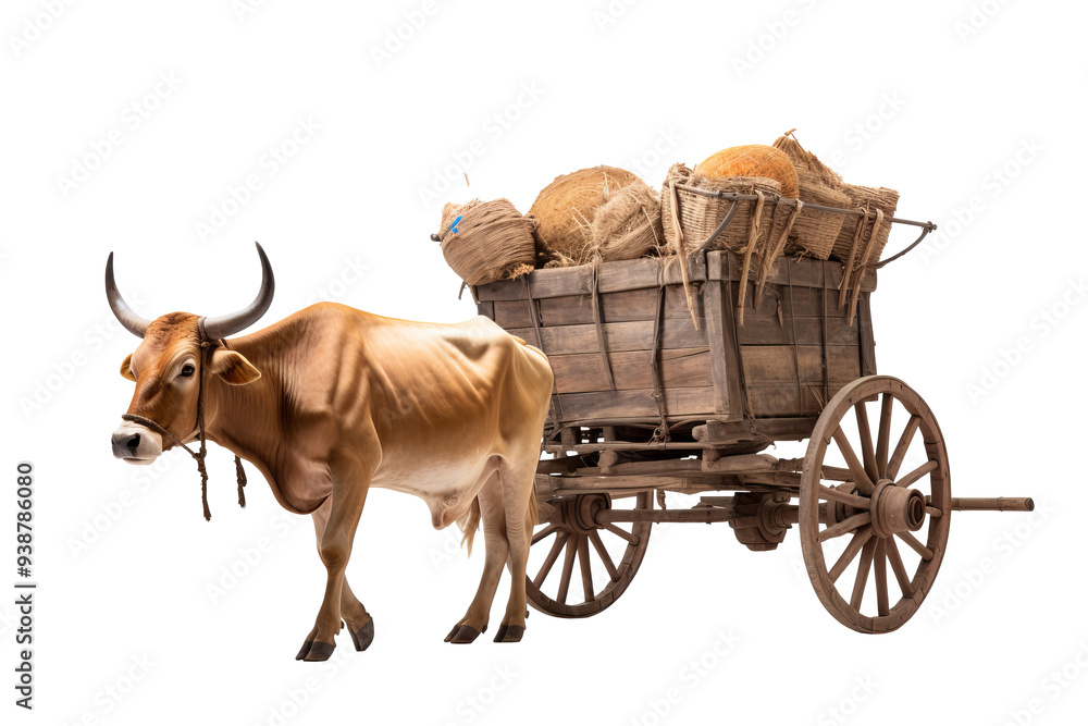 Traditional bullock cart isolated on transparent background, showcasing ...