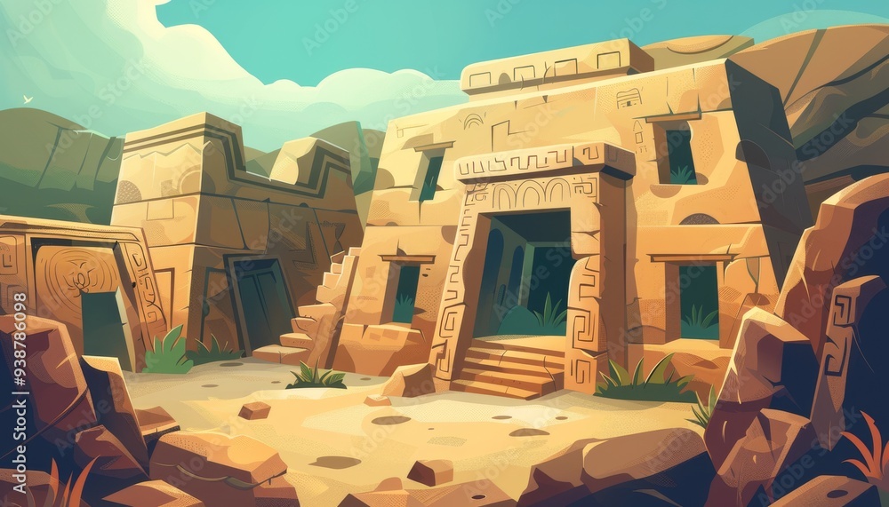 Overgrown temple in the desert. Ruins of an ancient civilization ...