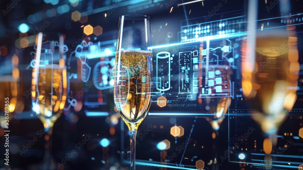 Digital interface displaying champagne celebration tips and tricks ...