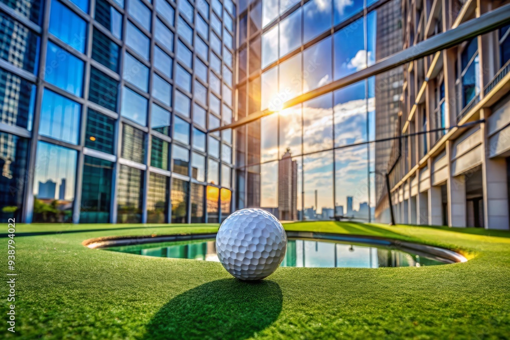 Glass floor beneath, vertiginous drop to lobby below, lush green turf ...