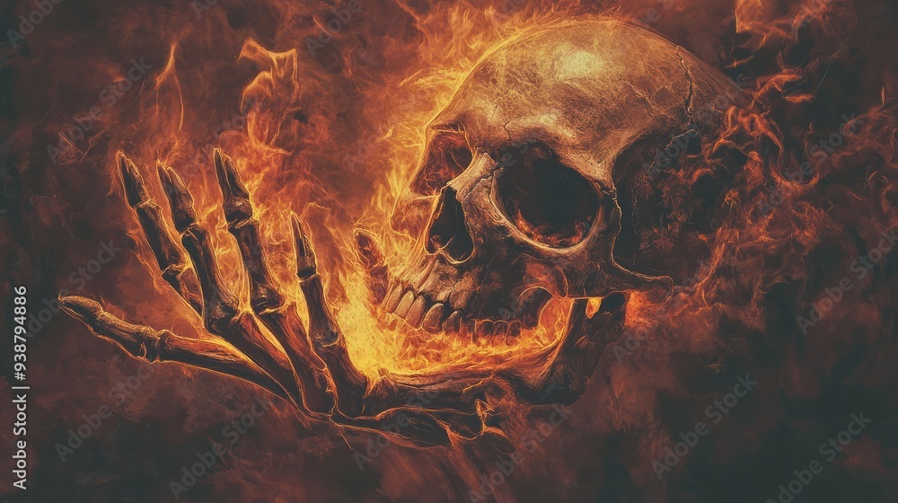 ad skull bones fire hatching dark hand beast drawn illustration death ...