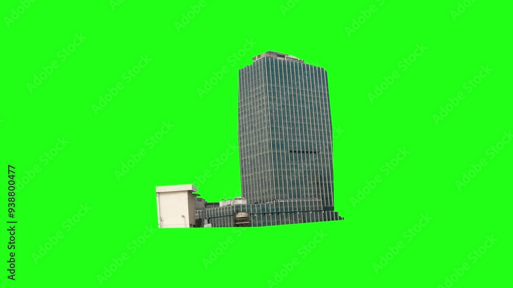 Contemporary art collage of building with green screen, crumpled paper ...