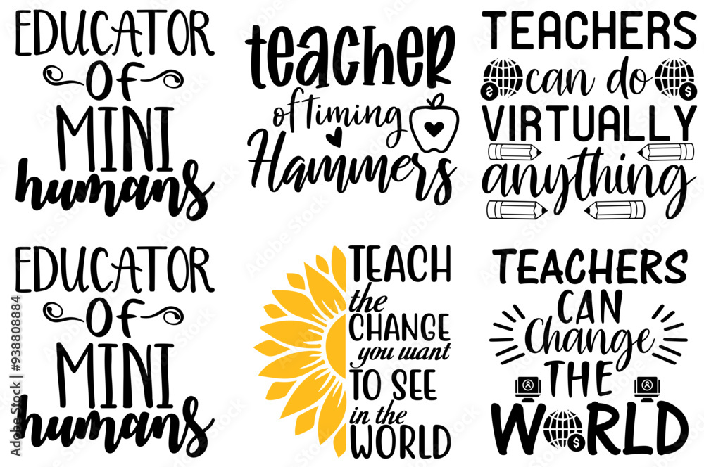 Minimal Teacher Hand Lettering, Labels And Badges Bundle Vector ...