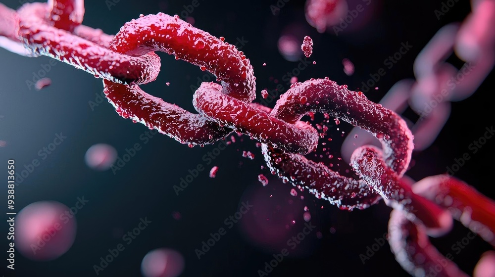 An abstract image of a broken chain made of cancer cells, symbolizing ...