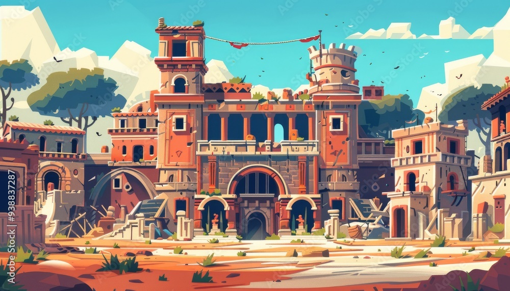 Overgrown temple in the desert. Ruins of an ancient civilization ...