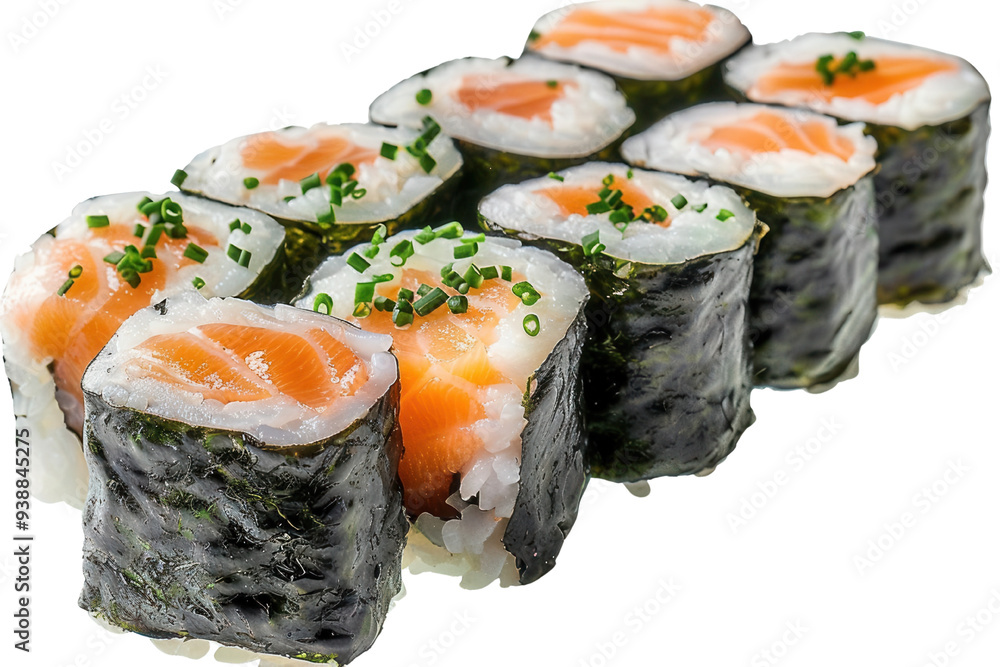 PNG image, maki rolls sushi, salmon, super realistic, white background ...