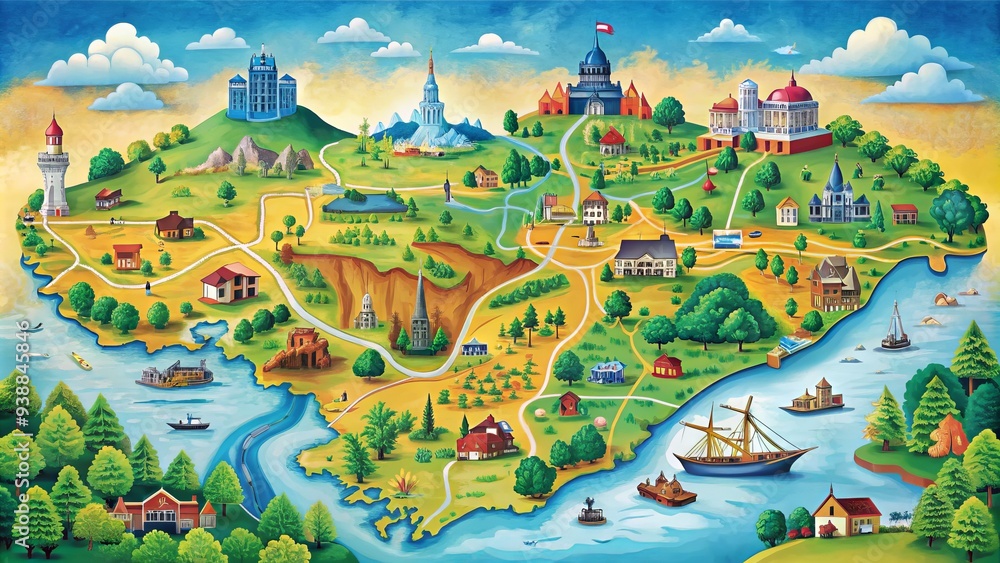 A colorful, detailed map of Kentucky showcasing state boundaries ...