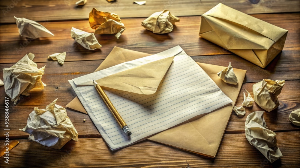 A crumpled, tear-stained letter lies open on a cluttered desk ...