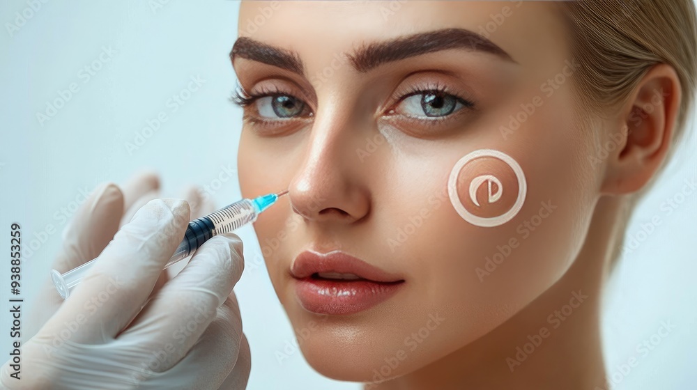 Syringe injecting dermal filler into a woman's face, highlighting a non ...