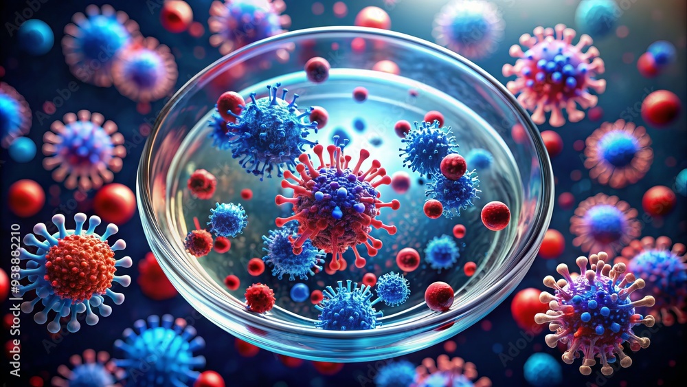 Colorful 3D illustration of a highly infectious and contagious virus ...