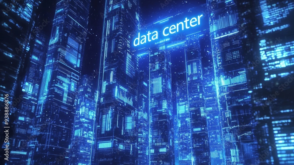 ภาพประกอบสต็อก Future holographic renders for digital data center ...