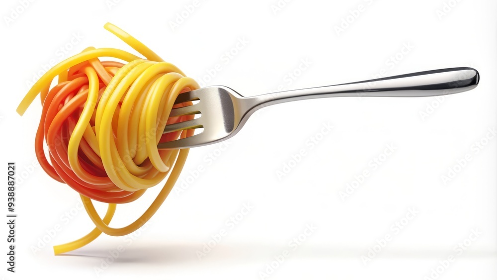 Colorful illustration of a single strand of spaghetti twirled around a ...