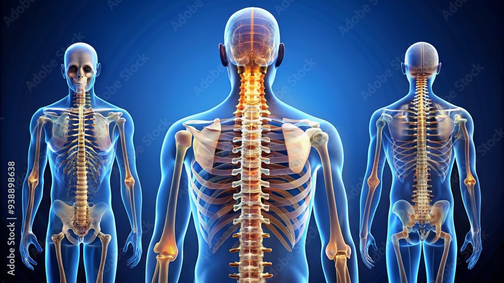 Detailed illustration of human vertebral column showing seven cervical ...