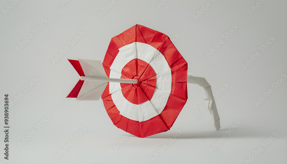archery hunting bow and arrow concept origami of red and white bullseye ...