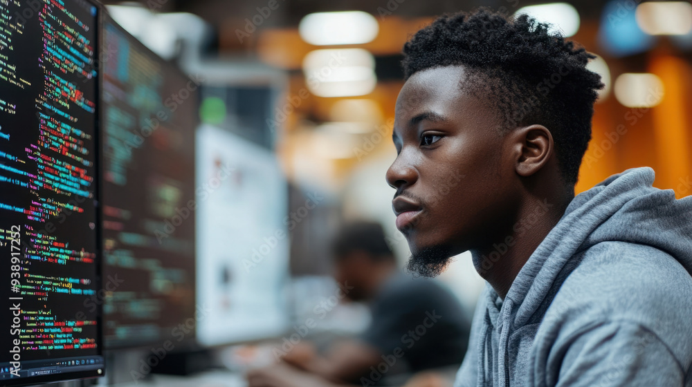 African Student Studying, A side view of an African student engaging ...