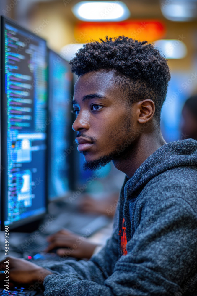 African Student Studying, A side view of an African student engaging ...